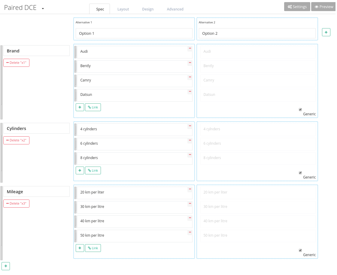 Experiment Specification Screen